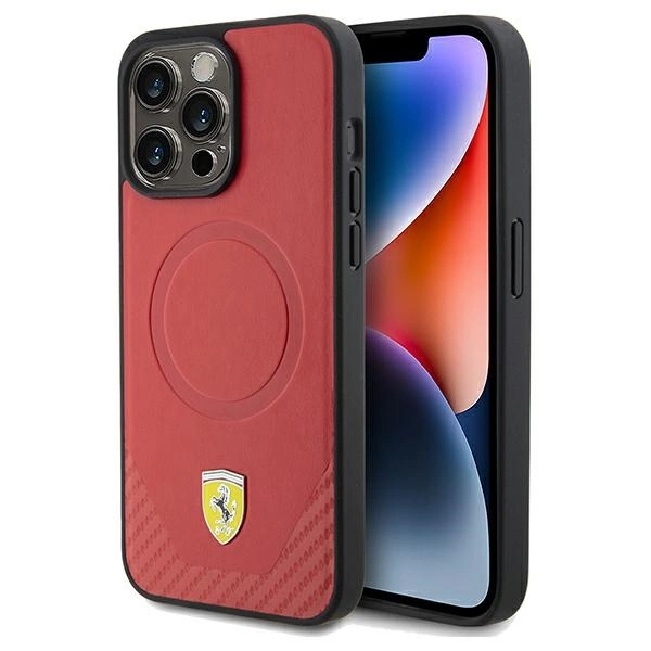 Ferrari Carbon Metal Logo MagSafe case for iPhone 15 Pro - red - Hurtel.com