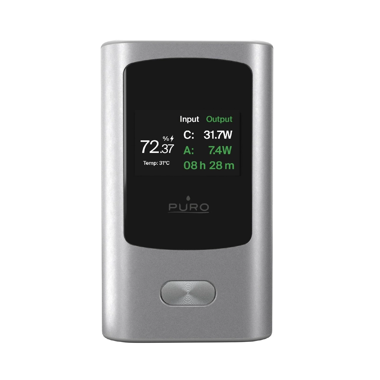 Puro 45W 10000mAh USB-A USB-C Power Bank with Display - Gray - Hurtel.com