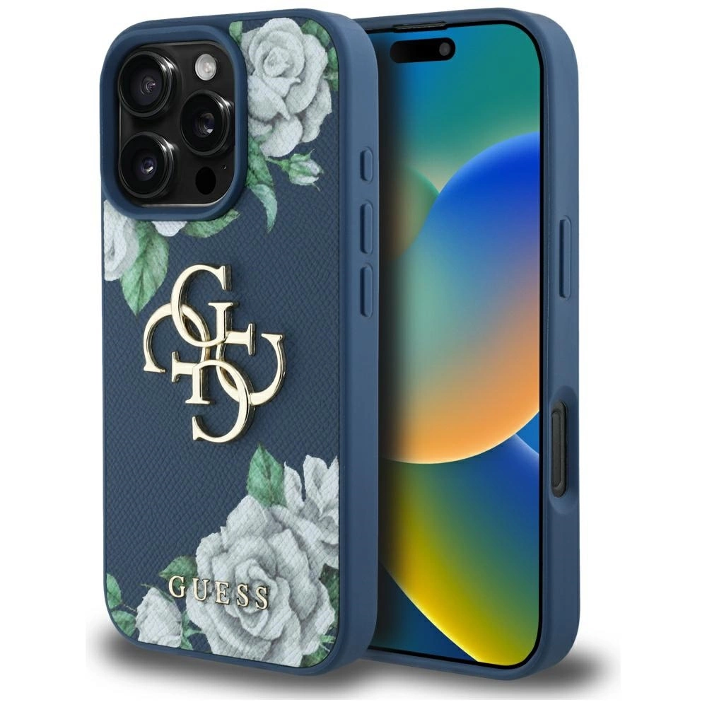 Guess Grained Roses Big 4G logo case for iPhone 16 Pro - blue - Hurtel.com